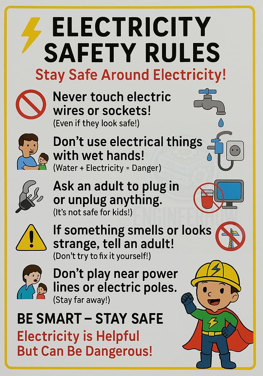 Electricity Safety Rules for Kids: Fun Poster, Tips & Parent Guide 🧠⚡ ...